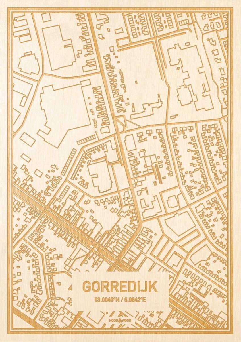 Kaart Gorredijk - Gegraveerde stadskaart Hood&Wood - Hout, A4 | bol.com