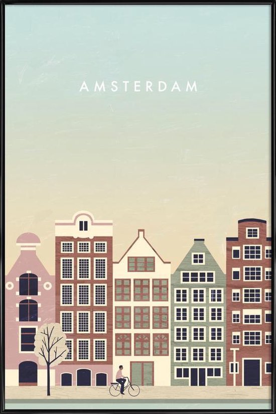 JUNIQE - Poster in kunststof lijst Amsterdam - retro -30x45 /Bruin ...