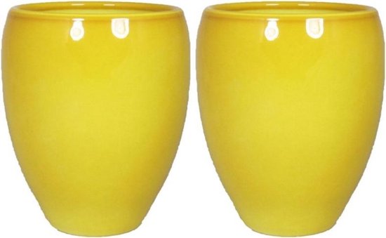 Bloemen vaas/vazen glanzend okergeel van keramiek D20 x H23.5 cmÂ ...