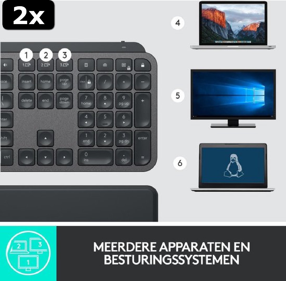 2x Logitech MX Keys Plus - Toetsenbord met Palm Rest - Bluetooth ...