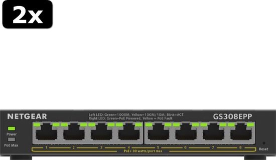2x Netgear GS308EPP - Netwerk Switch - Smart Managed Plus - 8 Poorten ...