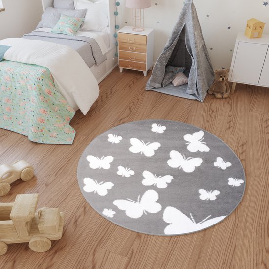 Tapiso Luxury Rond Kinderkamer Vloerkleed Grijs Kindertapijt Maat ...