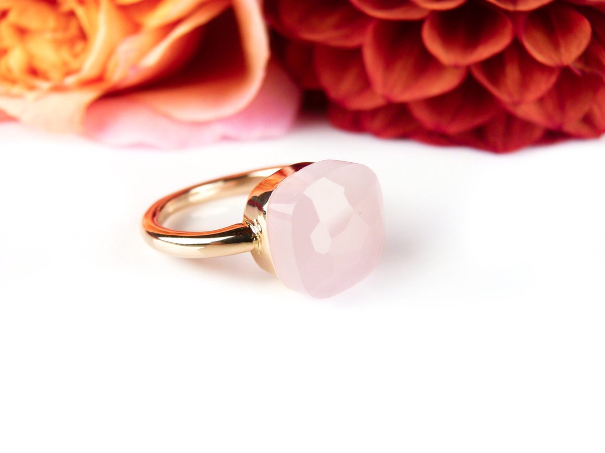 Ring in roos goud gezet met roze kwarts | bol