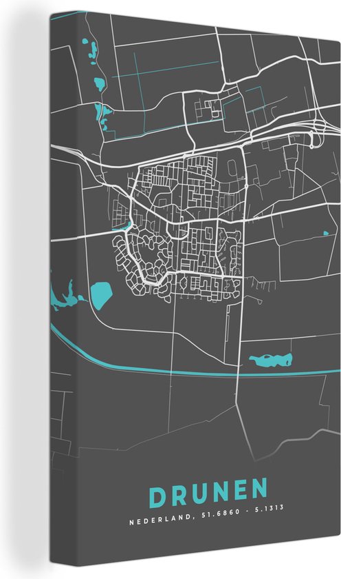Canvas Schilderij Kaart - Drunen - Plattegrond - Stadskaart - 40x60 cm ...