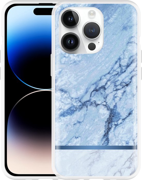 Cazy Hoesje Geschikt Voor Iphone 14 Pro Blauw Marmer Bol