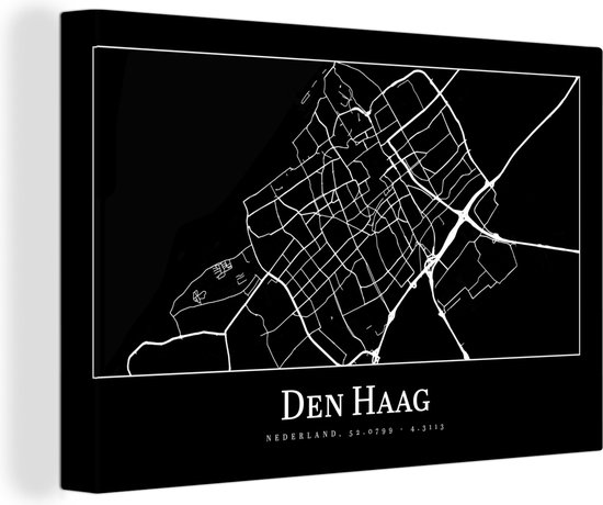 Canvas Schilderij Plattegrond - Den Haag - Kaart - Stadskaart - 30x20 ...