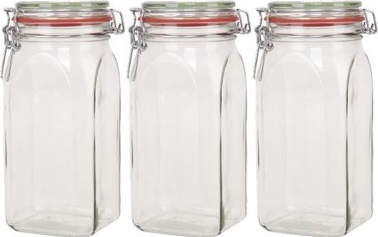 3x Weckpot/inmaakpot 1500 ml/1,5 liter met rode rubberen ring ...