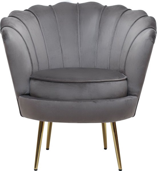 Fauteuil en velours "Floria" - 75 x 68 x 77,5 cm - Grijs | bol