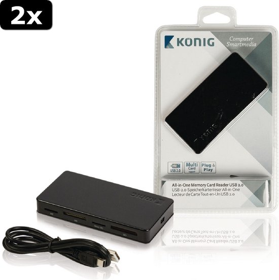 2x König CSU2ACR200BL Alles-in-1 Geheugenkaartlezer Usb 2.0 | bol.com