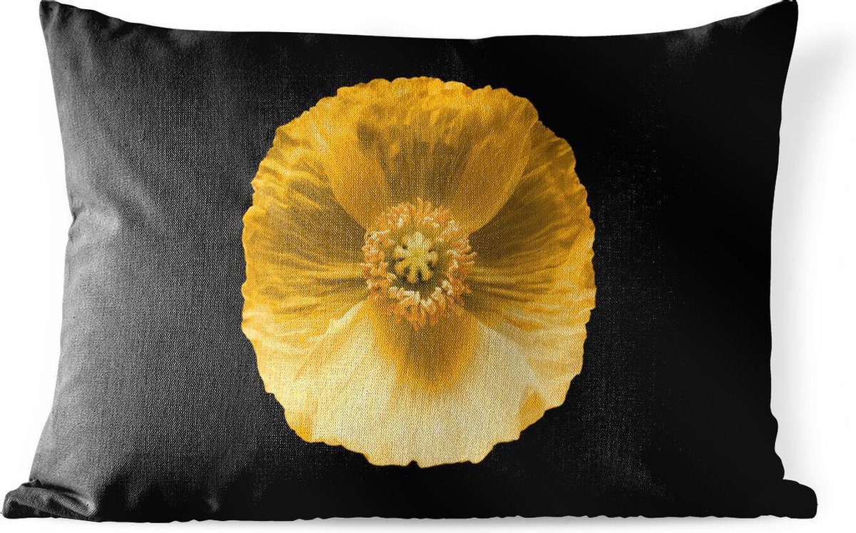Buitenkussens - Tuin - Gele klaproos op zwarte achtergrond - 50x30 cm | bol