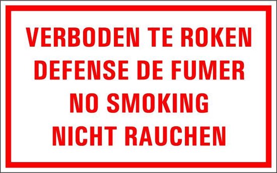 Verboden te roken tekststicker, viertalig 200 x 125 mm | bol.com