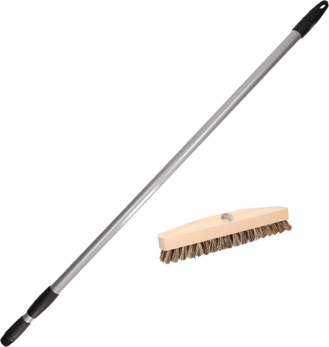 Houten schrobborstel/schrobber inclusief metalen telescoopsteel grijs ...