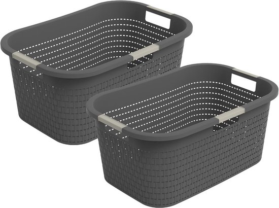 Set van 2 Ruime Wasbare Wasmanden 40 Liter met Handvatten | bol