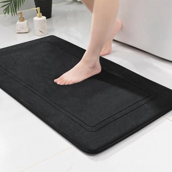 Zwarte Badmat 60 x 90 cm - Antislip, Zacht en Absorberend voor Badkamer ...