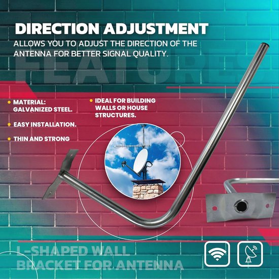 L-vormige Wandantenne Beugel | 25 mm Diameter | 30 x 58 cm | Stalen TV ...