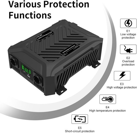 Universele 12V/24V naar 220V/230V Pure Sinus Golf Inverter met USB en ...