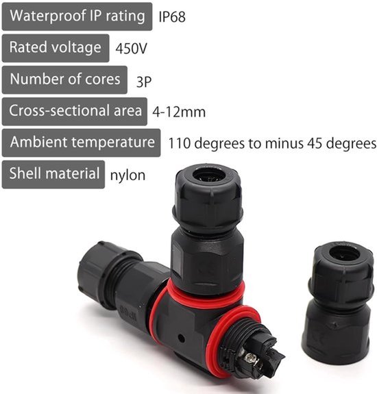 - 2 connecteurs de câble étanches 3 pôles IP68, boîte de distribution ...