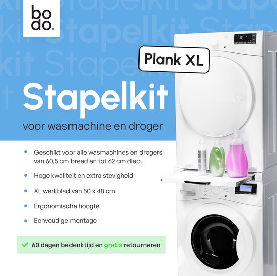 Tussenstuk Wasmachine & Droger met Uitschuifbare Plank XL – Wit - Bodo ...