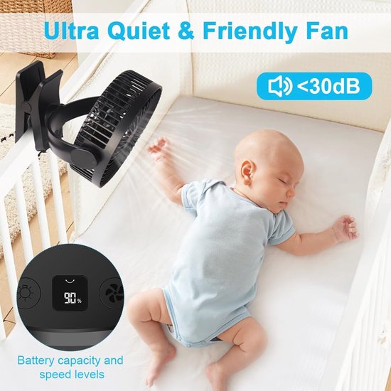 Oplaadbare Campingventilator met LED Lamp, Stil 12.000 mAh ...