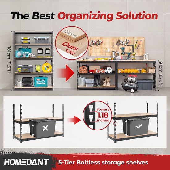 5-Tier Gelamineerde Heavy Duty Garage Opslag Unit - Verstelbare Metalen ...