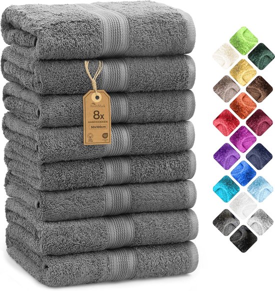 Handdoekenset 8-Pack, 50 x 100 cm, 100% Katoen, Antraciet Grijs | bol