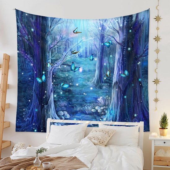 Winter Wonderland Wandtapijt Blauwe Vlinder Bos Sneeuwvlokken ...