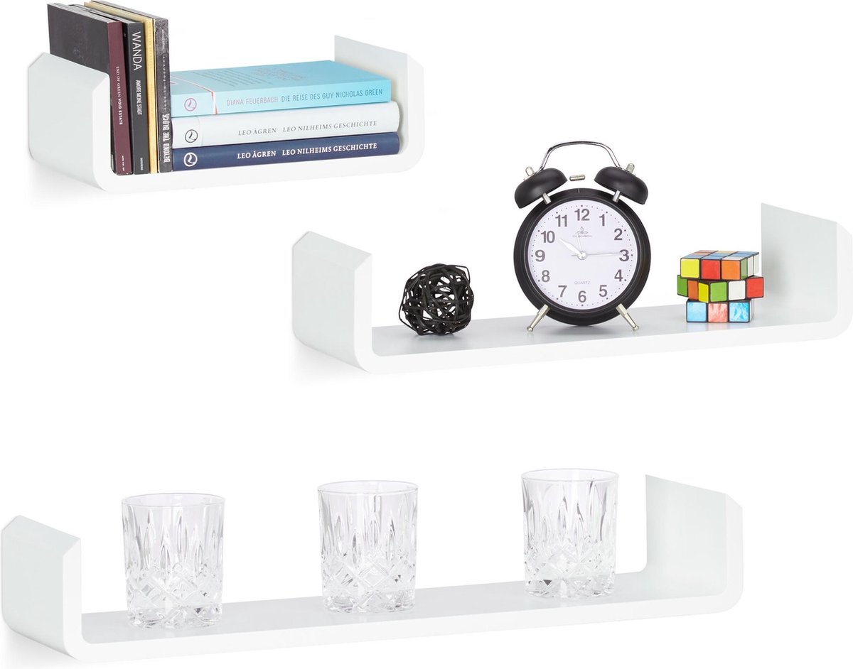 Relaxdays wandplank set van 3 - U-vorm - wandbox - MDF - zwevend ...