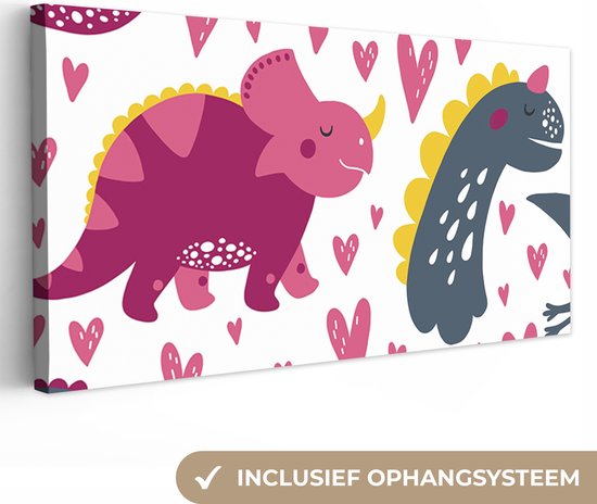 Canvas doek kids - Dinosaurus - Dieren - Roze - Kinderen ...