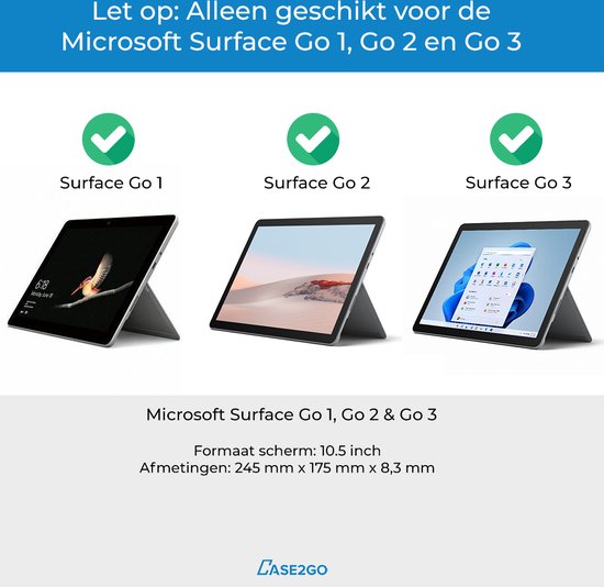 Case2go - Tablet Hoes geschikt voor Microsoft Surface Go 3 - Hand Strap ...