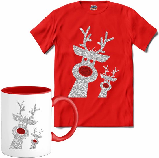 Glitter Kerst Buddy's - T-Shirt met mok - Dames - Rood - Maat XL | bol