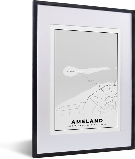 Fotolijst incl. Poster - Eiland - Plattegrond - Kaart - Ameland - Stadskaart - 30x40... | bol
