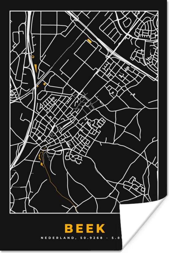 Poster Beek - Black and Gold - Stadskaart - Kaart - Plattegrond ...