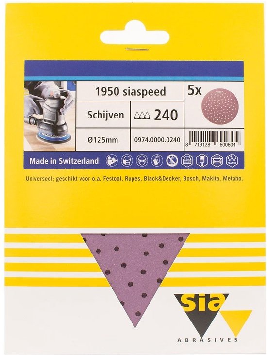 Sia siaspeed schuurschijf rond multigat P240 - 125 mm. (5 stuks) | bol