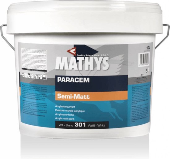 Mathys Paracem semi-matte acyrlaat muurverf-Wit-301-White-4l | bol