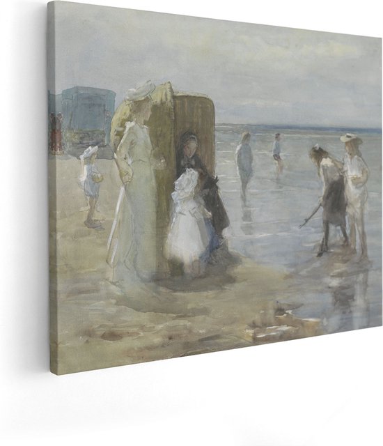 Artaza Canvas Schilderij Gezicht langs de Vloedlijn aan het Scheveningse Strand -... | bol