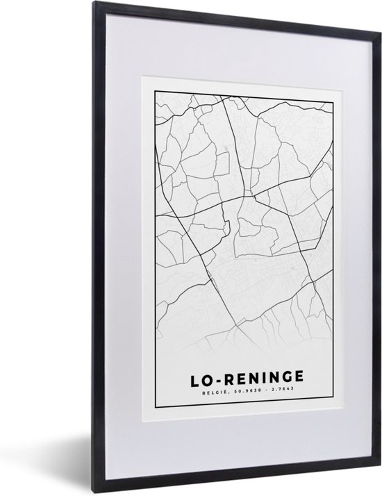 Fotolijst incl. Poster Zwart Wit- Stadskaart – Plattegrond – België ...