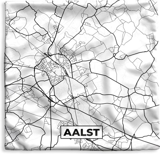 Kussenhoes 60x60 cm - België – Aalst – Stadskaart – Kaart – Zwart Wit ...