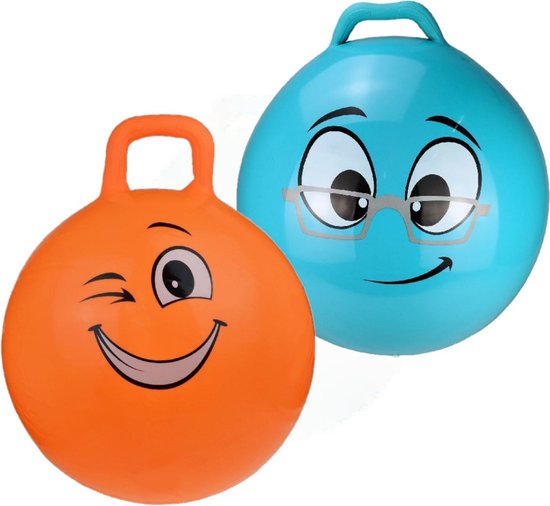 2x stuks skippyballen smiley voor kinderen oranje en blauw 45 cm ...