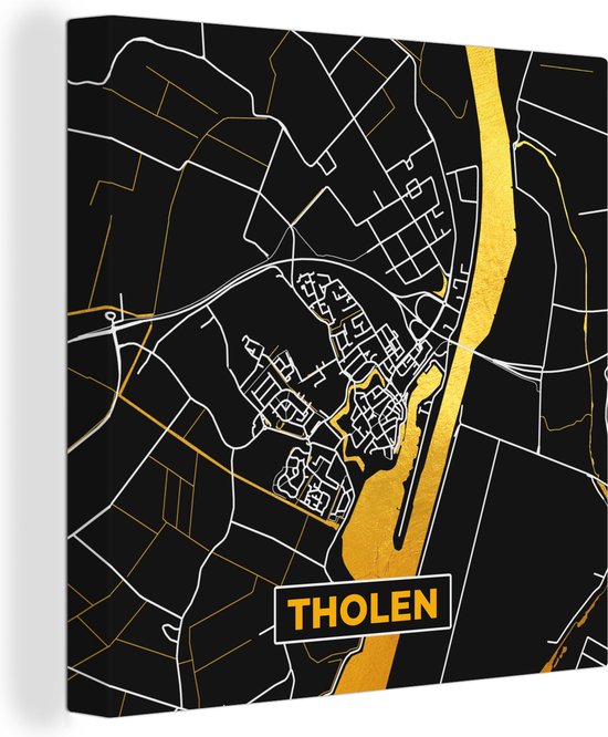 Canvas Schilderij Tholen - Black and Gold - Stadskaart - Kaart ...