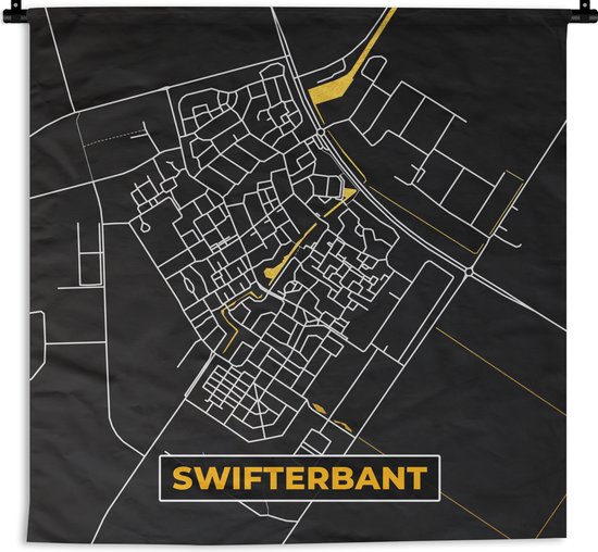 Wandkleed - Wanddoek - Swifterbant - Black and Gold - Stadskaart ...