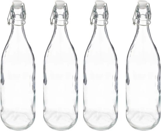 5Five Beugelfles/weckfles - 4x - glas - transparant - luchtdicht - 1 ...