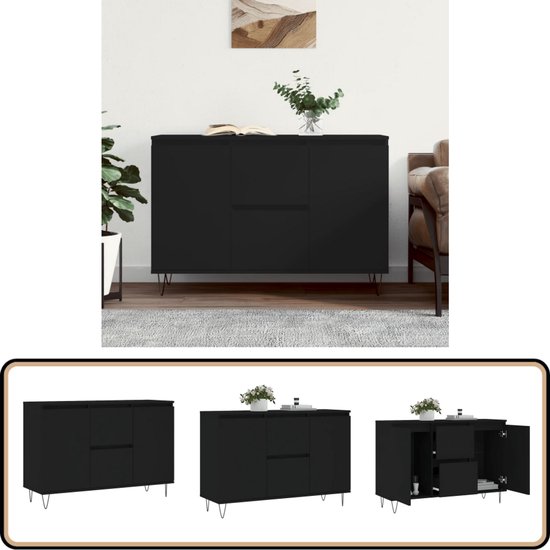vidaXL Dressoir Zwart 104x35x70 cm Hout & IJzer Dressoir - Kast ...