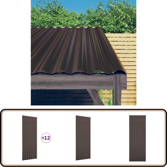 vidaXL Dakpanelen - 12 stuks - 100x36 cm - Bruin Staal Metalen ...