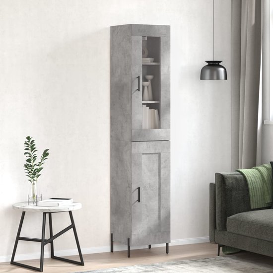 vidaXL Hoge Kast 180 cm - Betongrijs Bewerkte Hout Hoge Kast ...