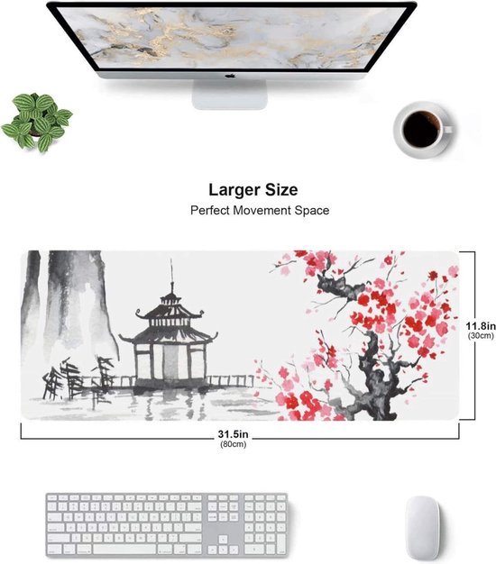Gaming muismat, zwart en wit Cherry Blossom Extended Large Mouse Mat ...