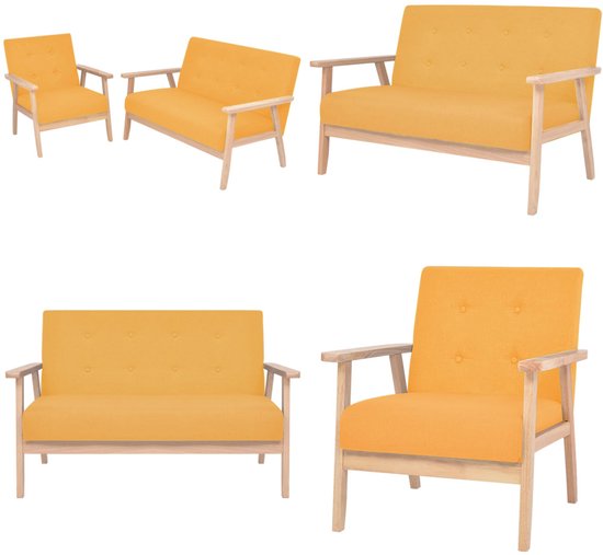 vidaXL Bankstel stof geel 2-delig - Bankstel - Bankstellen - Moderne ...