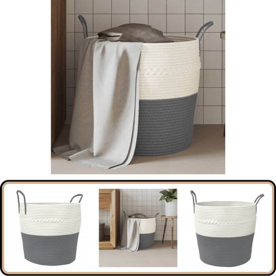 vidaXL Opbergmand - 43x38 cm - Katoen - Grijs en Wit Opbergmand ...