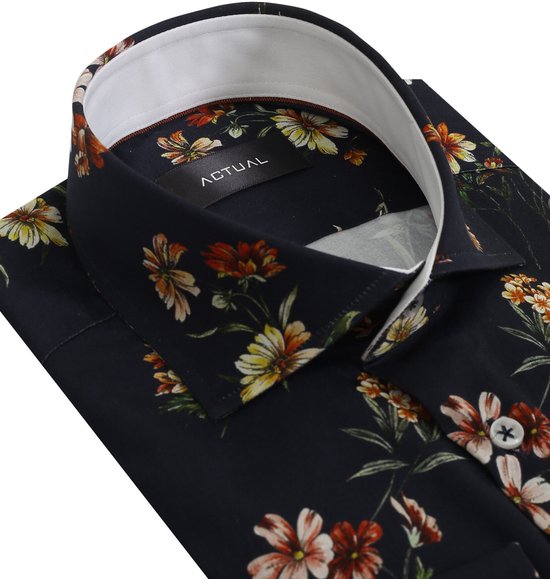 OVERHEMD SATIN PRINT 25-035 BLACK | bol