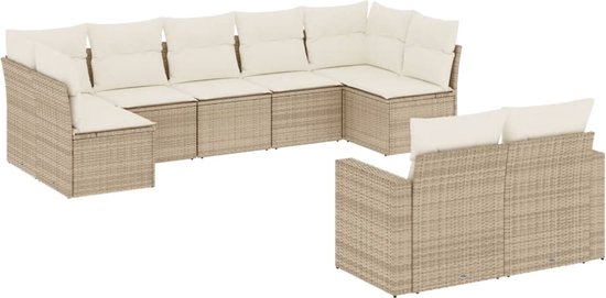 vidaXL Loungeset 9-delig - Beige - Inclusief Kussens | bol