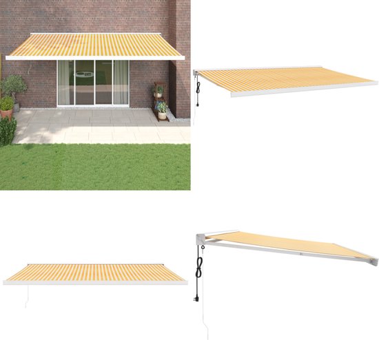 vidaXL Luifel uittrekbaar 5x3 m stof en aluminium geel en wit ...